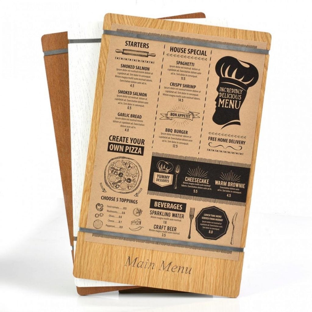 Stylish A4 Wooden Menu Board with Elastic Holder